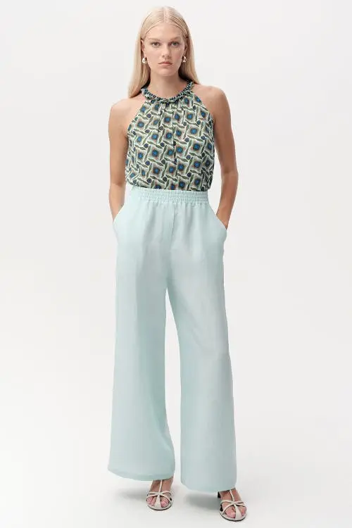 EXQUISE Grant Ruffle Halter Neck Cotton Blouse