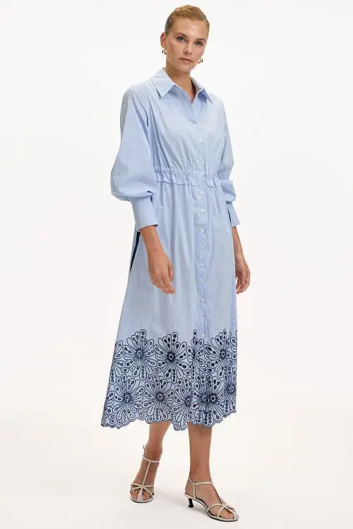 EXQUISE Wilhelmina Long Sleeve Embroidered Midi Dress