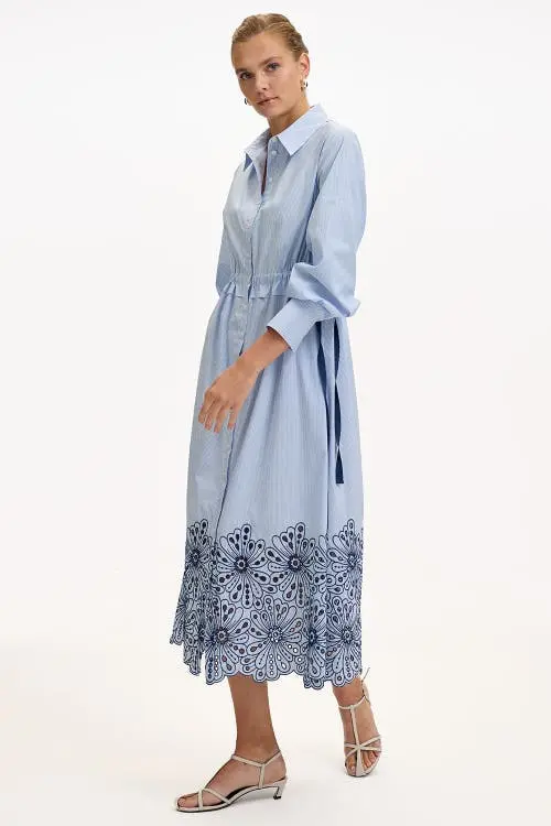 EXQUISE Wilhelmina Long Sleeve Embroidered Midi Dress