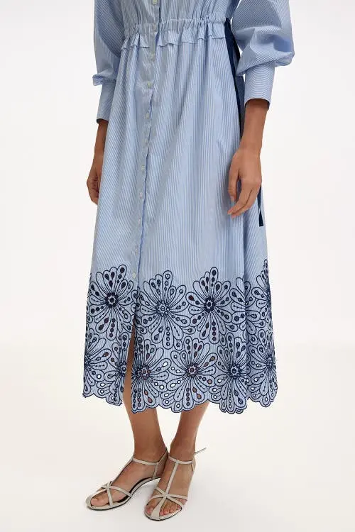 EXQUISE Wilhelmina Long Sleeve Embroidered Midi Dress