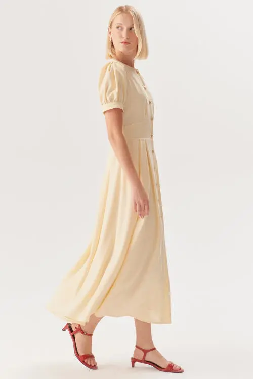 EXQUISE Cecilia Short Sleeve Button-front Midi Dress - Ecru