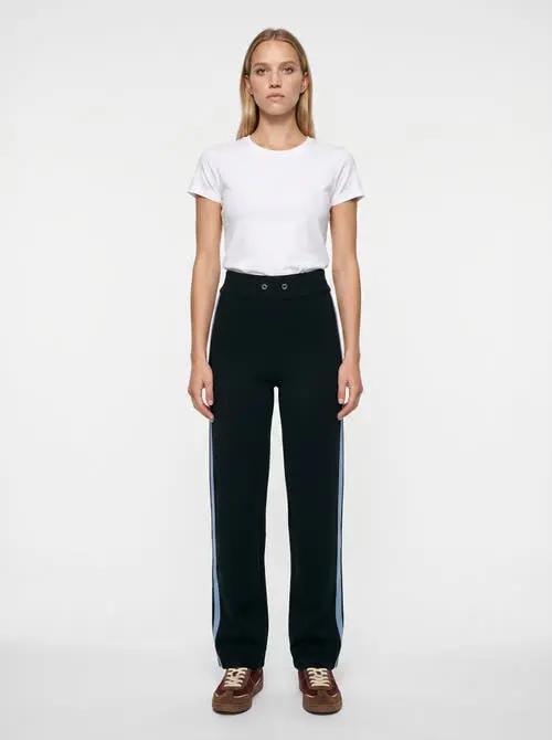 EXQUISE Macey Wide Leg Knit Trousers With Denim Side Stripes