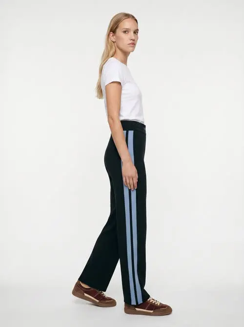 EXQUISE Macey Wide Leg Knit Trousers With Denim Side Stripes