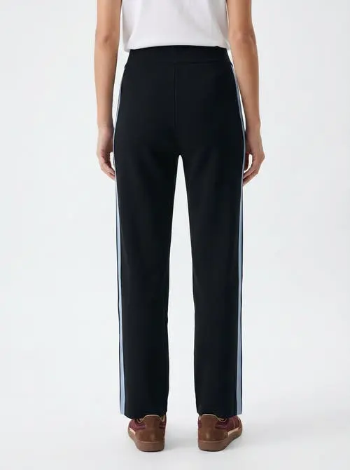 EXQUISE Macey Wide Leg Knit Trousers With Denim Side Stripes