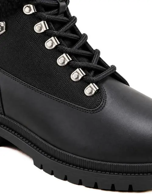 Philipp Plein Nylon Leather Boots Triangle Placca Fake Fur