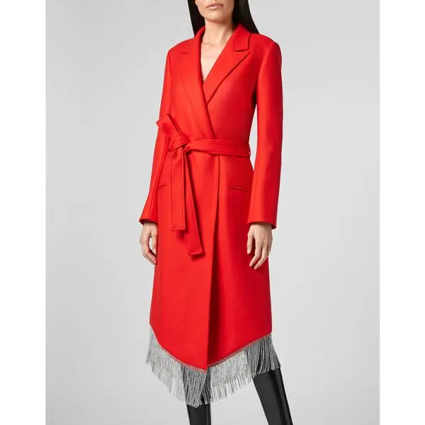 Philipp Plein Nara Full Color Crystal Classic Coat Fringe - Red