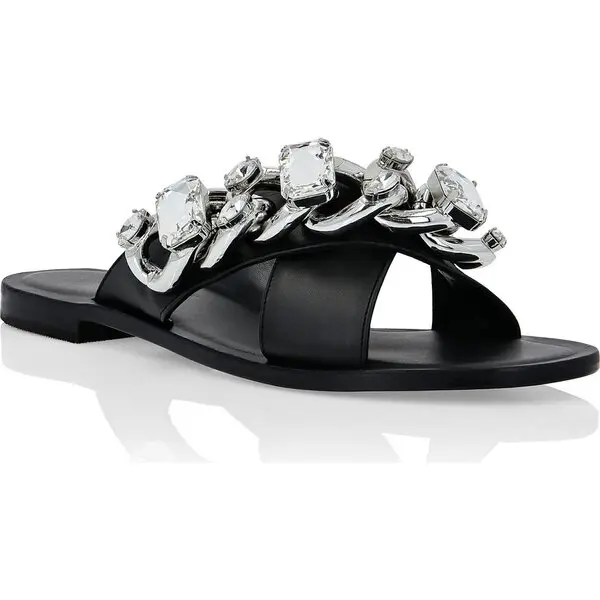 Philipp Plein Leather Sandals Flat Chains