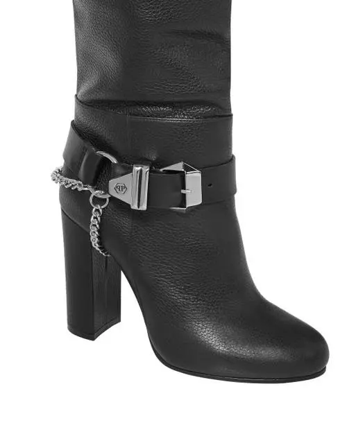 Philipp Plein Leather Boots High Heels High Embossed Hexagon