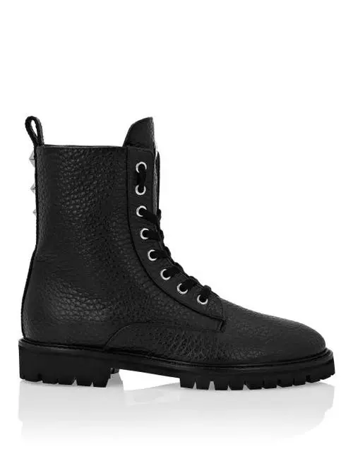 Philipp Plein Leather Boots Low Flat Stars Studs