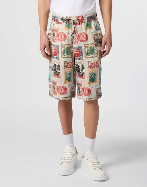 BILLIONAIRE Printed Linen Shorts Stamps
