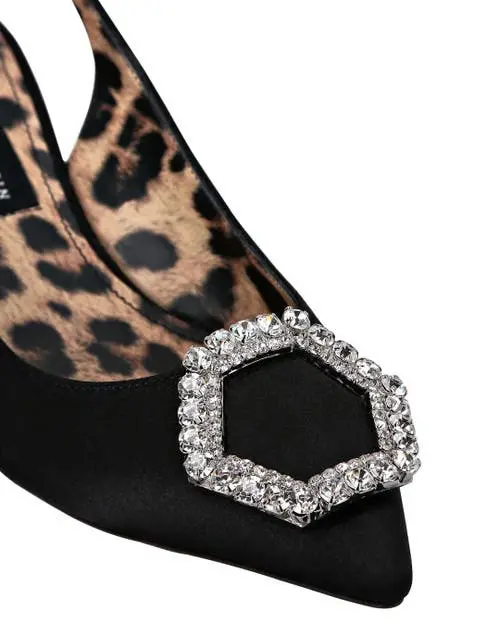 Philipp Plein Satin Decollete Slingback Low Heels Crystal Hexagon - Black