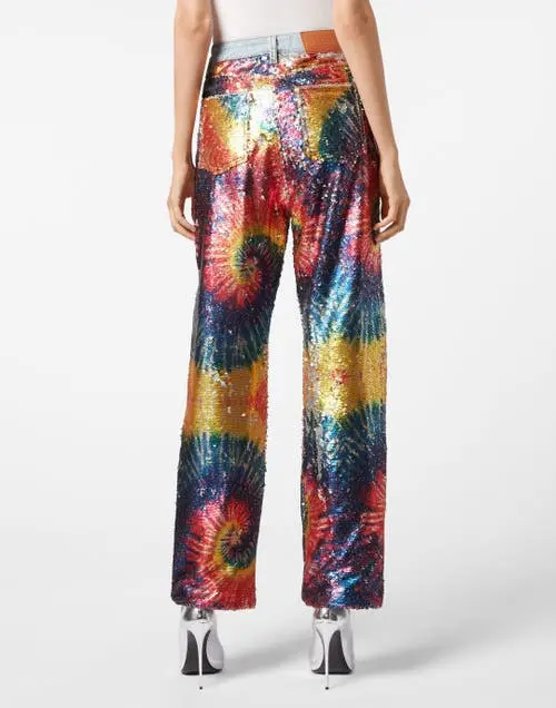 Philipp Plein Denim Super Loose Fit Paillettes Multicolor Tie Dye - Icefrost