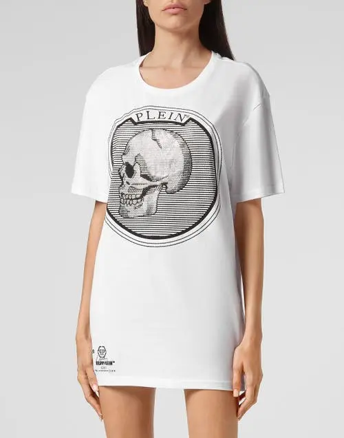 Philipp Plein T-shirt Round Neck Ss Outline Skull Crystal