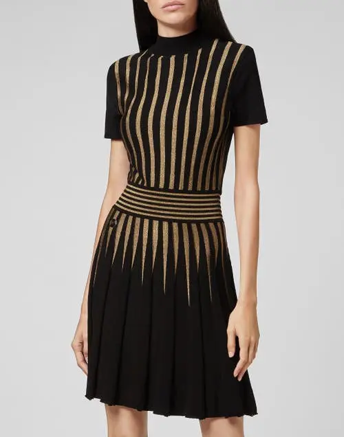 Philipp Plein Knit Day Dress Gold