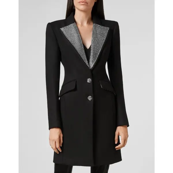 Philipp Plein Coat Long Crystal - Black