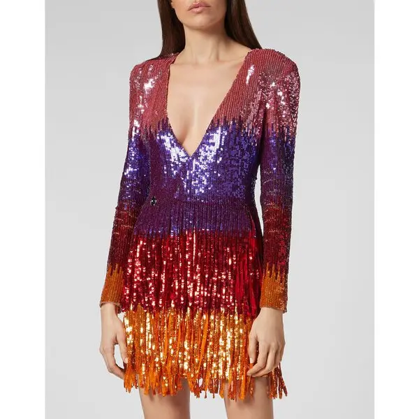 Philipp Plein Rea Short Dress Fringe - Multicolor