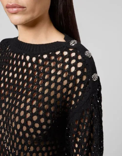 Philipp Plein Cashmere 5 Pullover Round Neck Ls Fishnet Crystal