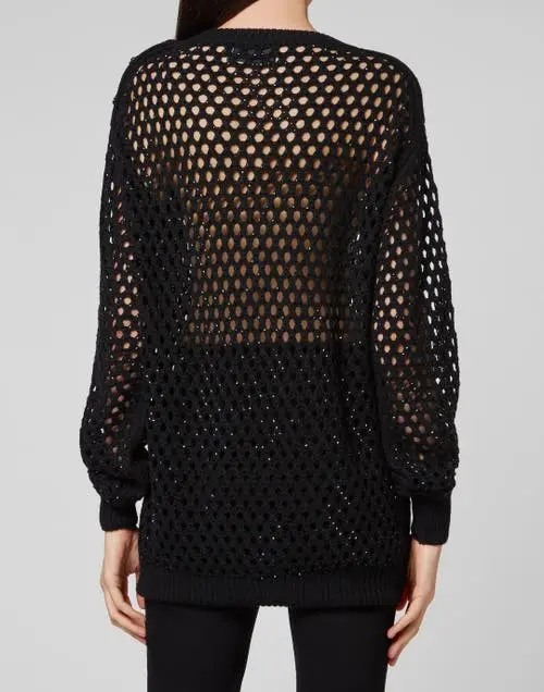 Philipp Plein Cashmere 5 Pullover Round Neck Ls Fishnet Crystal