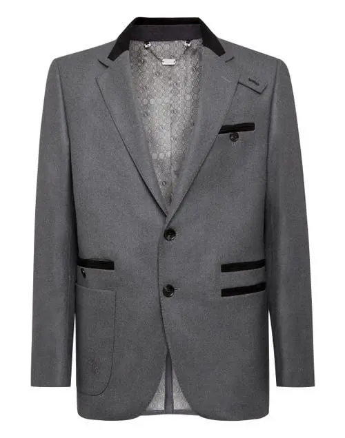 BILLIONAIRE Wool Blazer Tailored Fit Suede Inserts Double B
