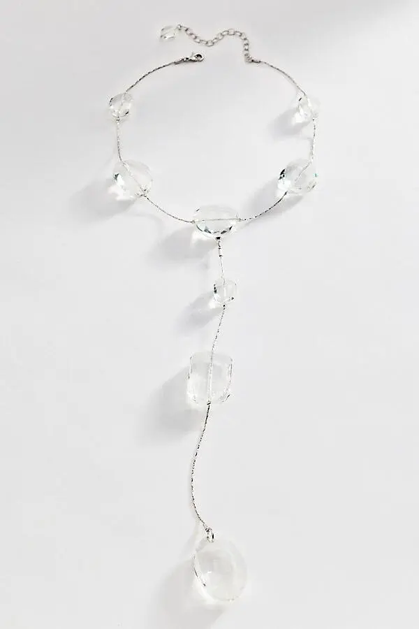 Anthropologie Crystal Lariat Necklace - Silver