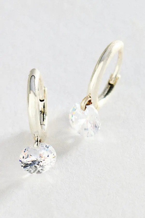 Anthropologie Demi Fe Huggie Hoop Drop Crystal Earrgs - Silver
