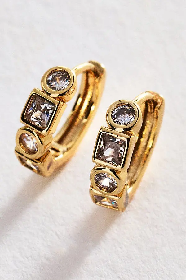 Anthropologie Matchbox Crystal Huggie Hoop Earrgs - Bronze