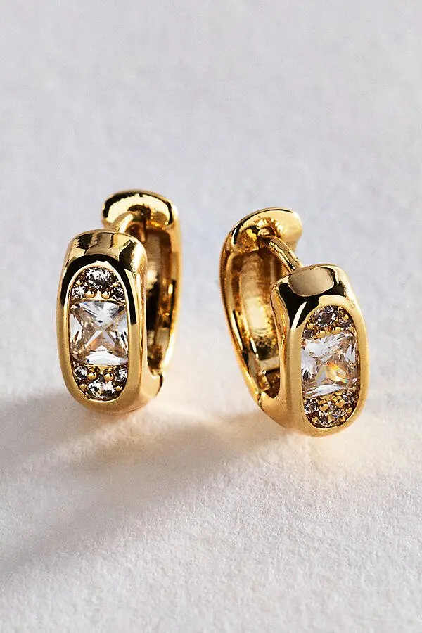Anthropologie Matchbox Crystal Huggie Hoop Earrgs - Multi