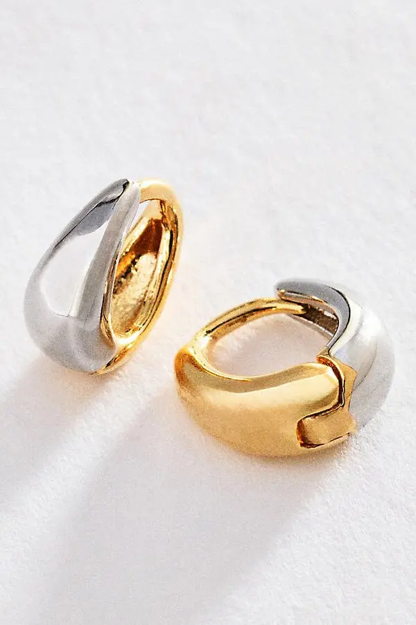 Anthropologie Matchbox Crystal Huggie Hoop Earrgs - Silver