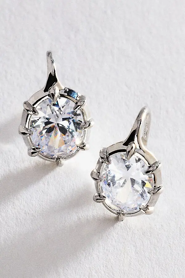 Anthropologie Crystal French Hook Earrgs - Silver