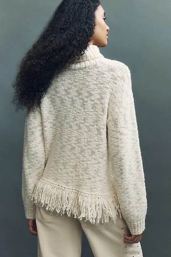 PILCRO 100% Cotton Frged Turtleneck Sweater