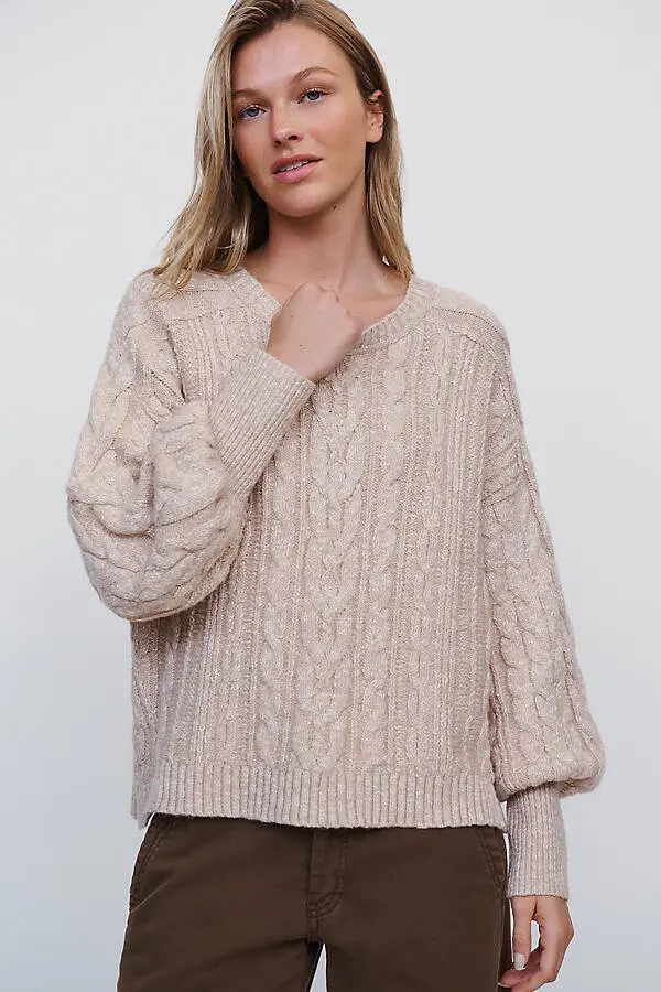 Anthropologie Cotton Mero Wool Cable Knit Sweater
