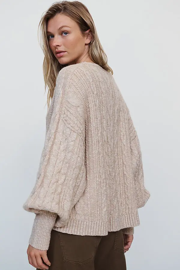 Anthropologie Cotton Mero Wool Cable Knit Sweater