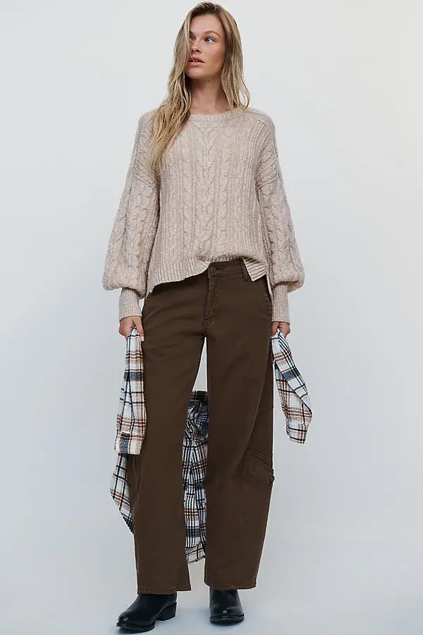 Anthropologie Cotton Mero Wool Cable Knit Sweater