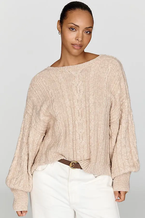 Anthropologie Cotton Mero Wool Cable Knit Sweater