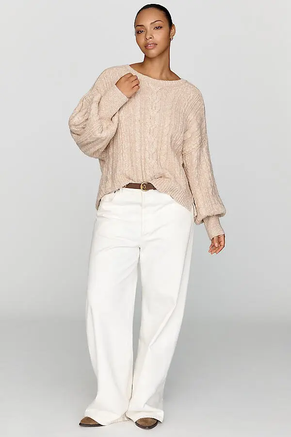 Anthropologie Cotton Mero Wool Cable Knit Sweater