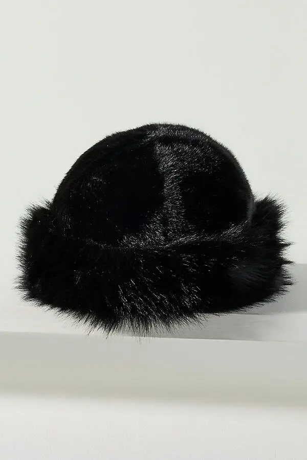 LUCKY ZONE Faux Fur Bucket Hat - Black