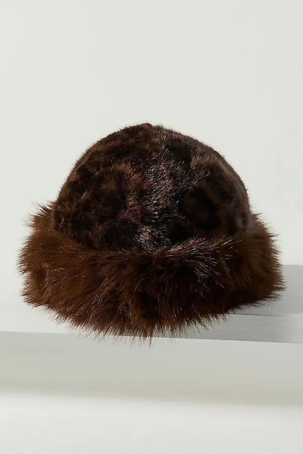 LUCKY ZONE Faux Fur Bucket Hat - Leopard