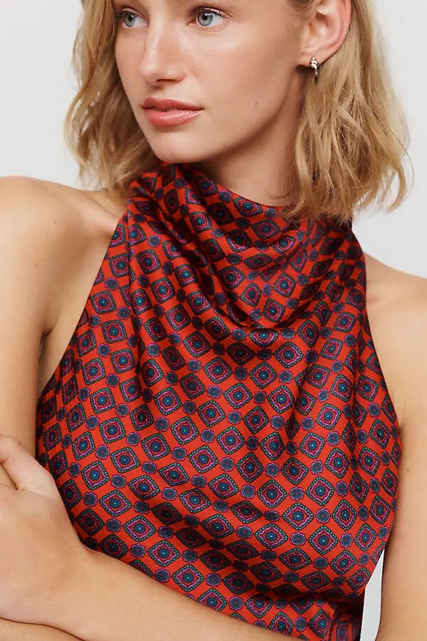 Anthropologie High Neck Cowl Mi Dress - Red Pattern