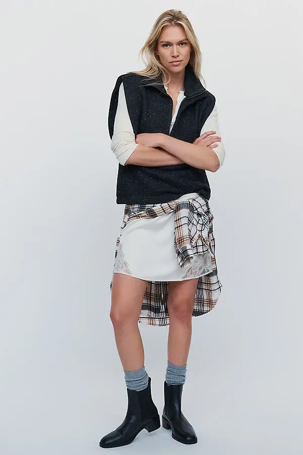 PILCRO Cotton Blend Funnel Neck Vest Top