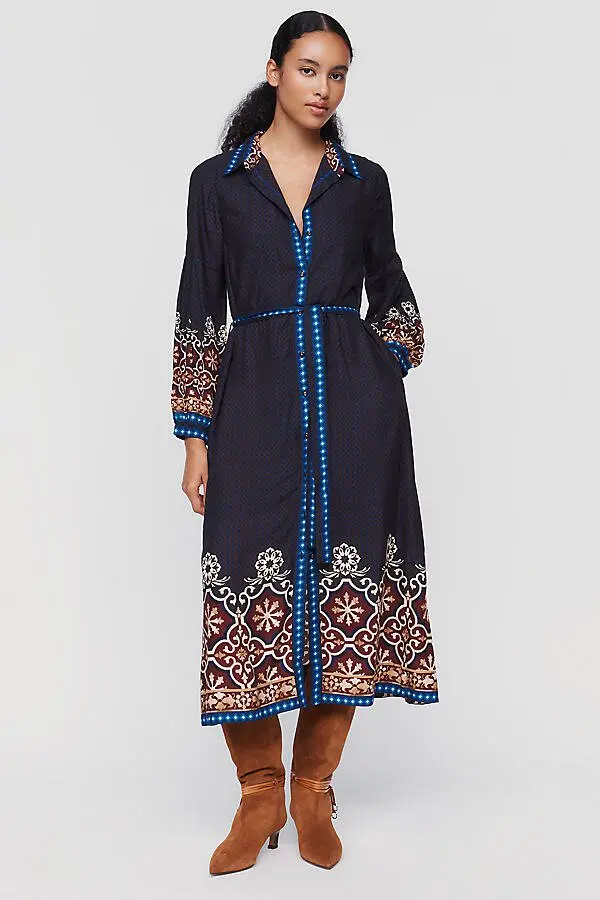CELINA MOON Alicia 100% Cotton Popl Shirtdress - Black