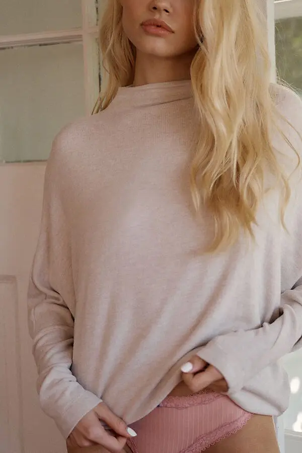 Eberjey Cozy Time Mock Neck Top - Sand