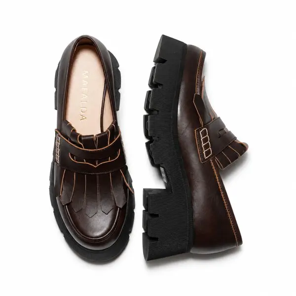 MAFALDA Francis Fringe Maroon Chunky Loafers - Red