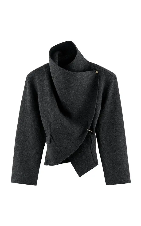 Arakii Exclusive Asymmetric Pin Wool Blazer - Dark Grey