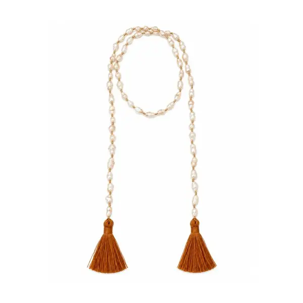 LALINDE Solène Pearl Tassel Necklace Tan - Orange