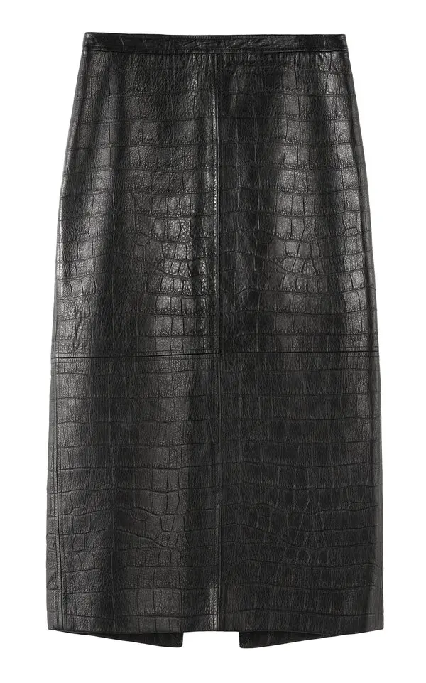 Arakii Exclusive Embossed Croco Leather Midi Skirt