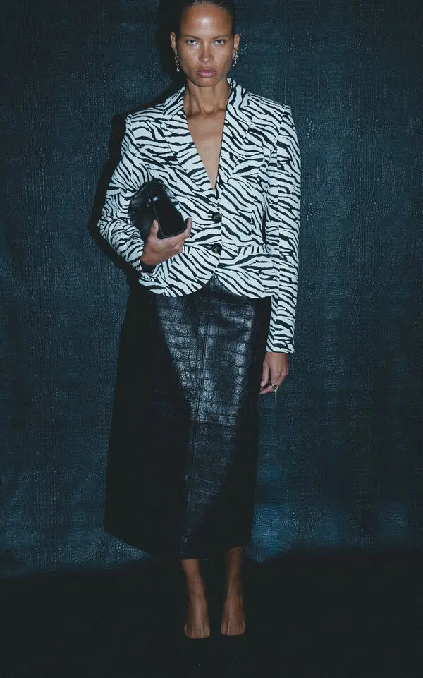 Arakii Exclusive Embossed Croco Leather Midi Skirt