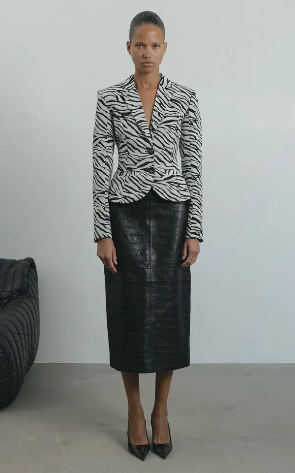 Arakii Exclusive Embossed Croco Leather Midi Skirt
