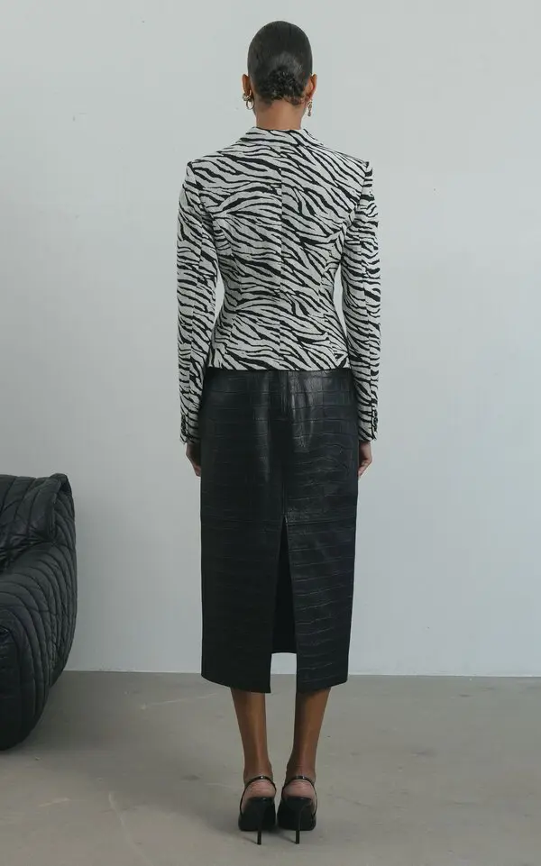 Arakii Exclusive Embossed Croco Leather Midi Skirt