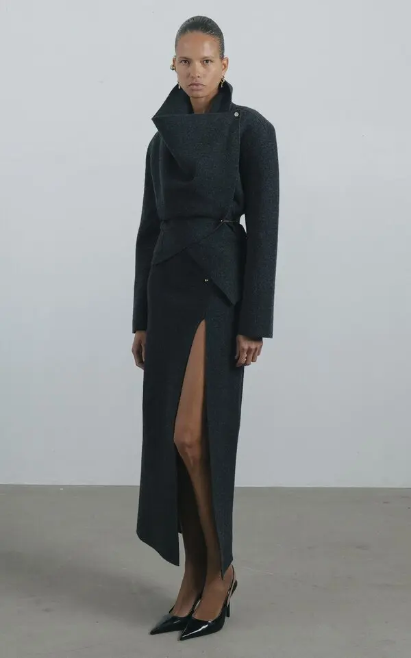 Arakii Exclusive Pin Wool Maxi Skirt