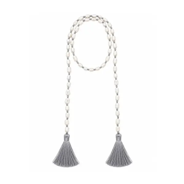 LALINDE Solène Pearl Tassel Necklace Sky - Grey